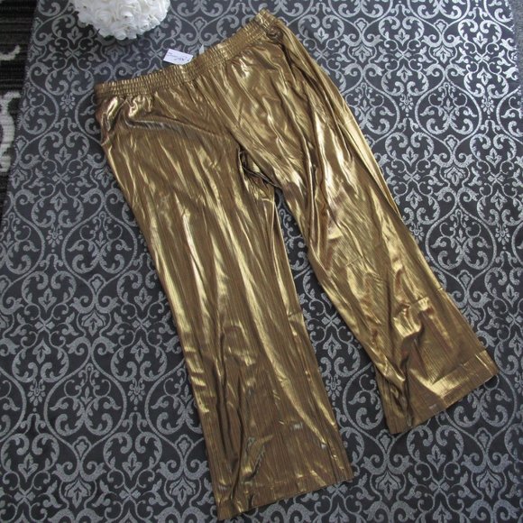 NY Collection | Pants & Jumpsuits | Nwt Metallic Gold Pull On Wide Leg ...